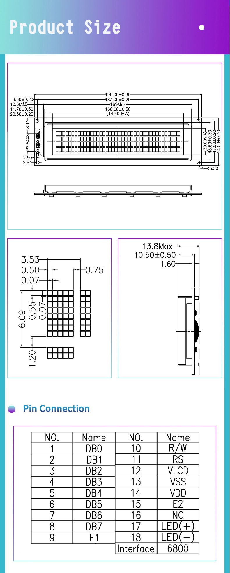 LCD Character Display Sizes-Backlight Display Module