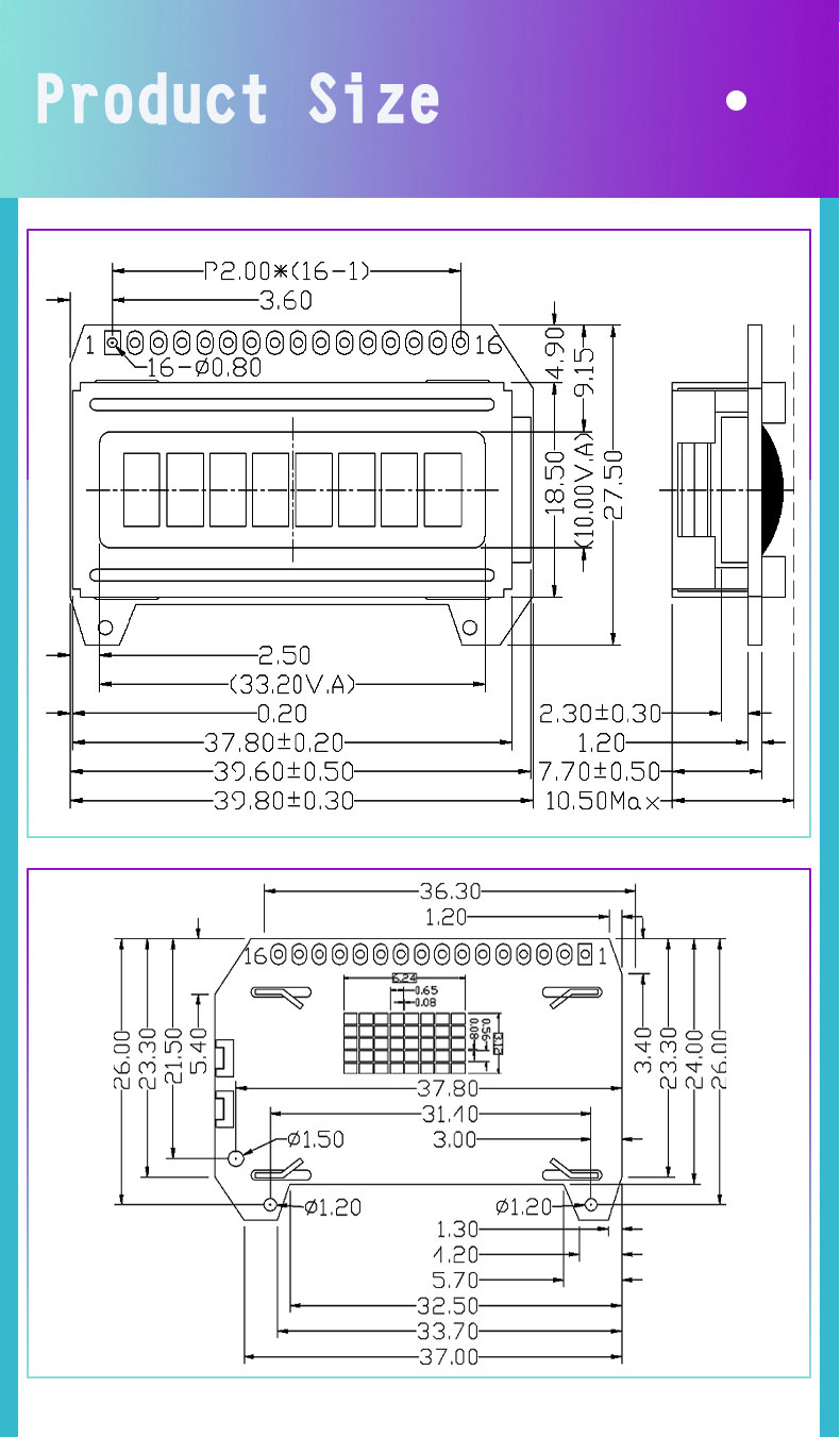 8x1 Character LCD Display Module-Backlit Dot Matrix Screen