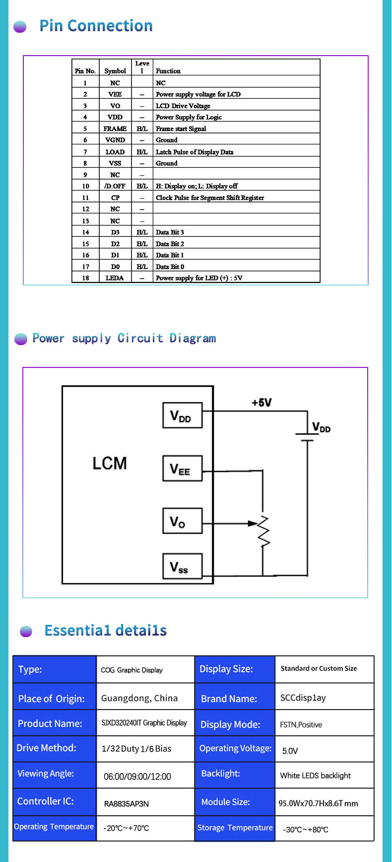 LCD Graphic Display Module COG Integrated Visual Unit Panel