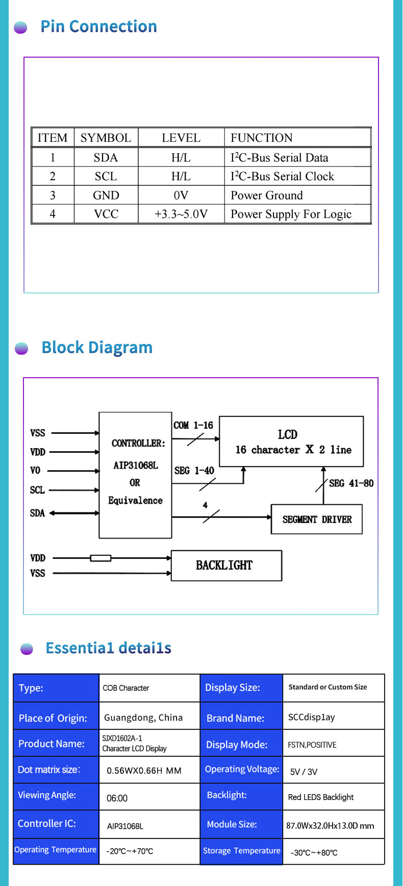 I2C 1602 LCD Display Module Arduino-Character Lcd Screen