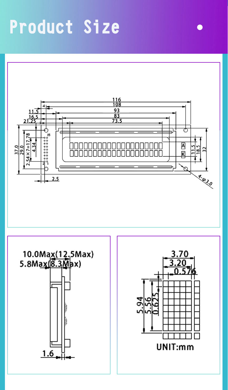 20x2 Programmable LCD Display Module-VA Display Screen