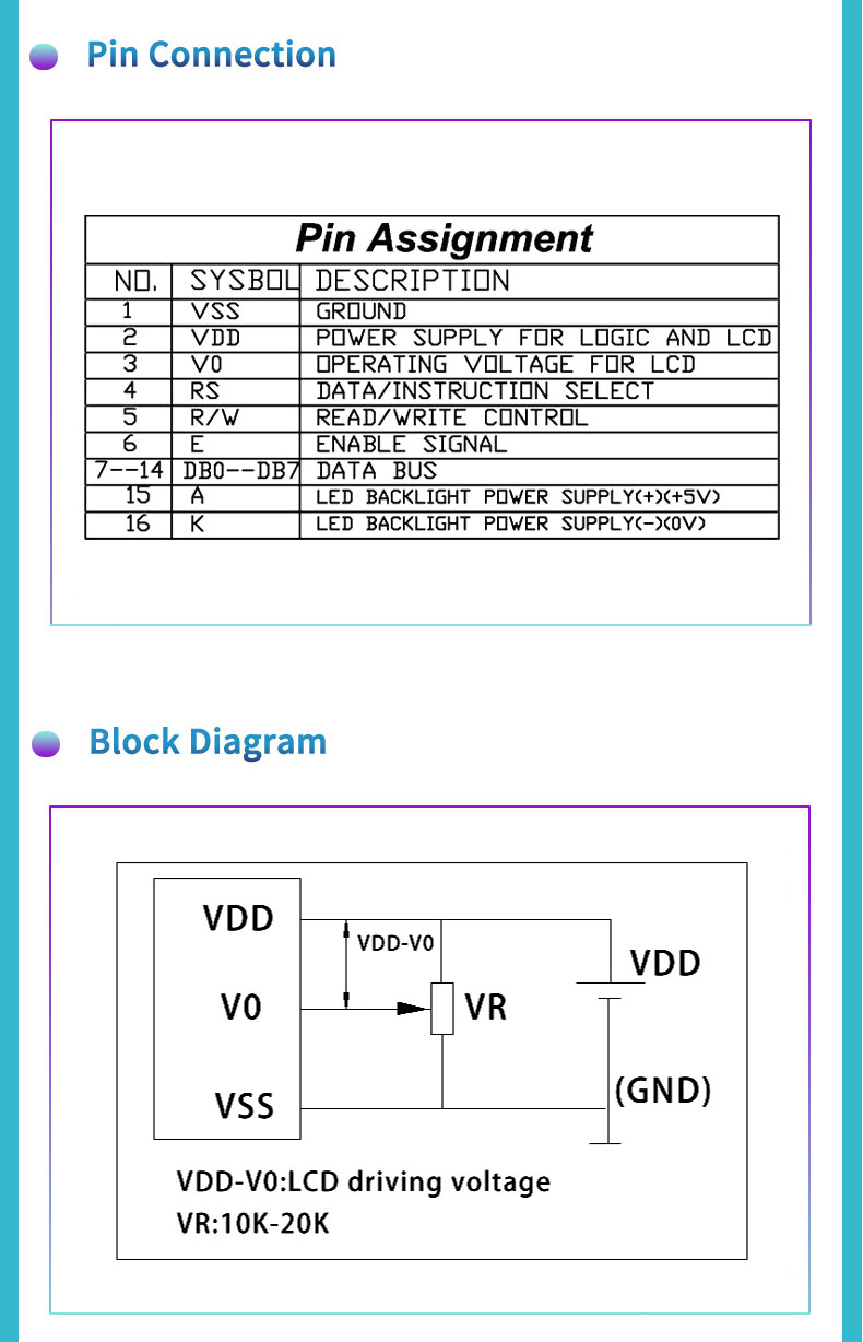20x2 Programmable LCD Display Module-VA Display Screen