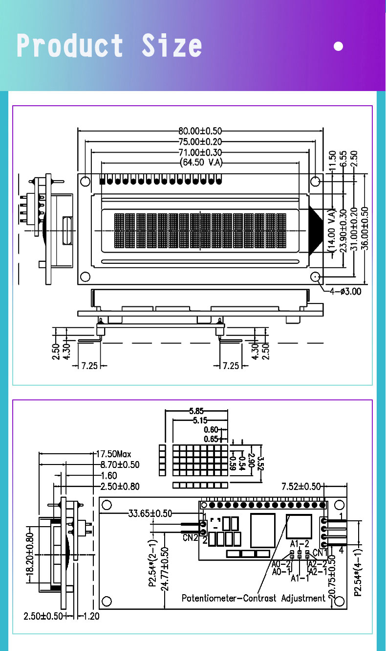 I2C 液晶ディスプレイ 1602 - 広温度対応 16X2 行 LCM ディスプレイ モジュール