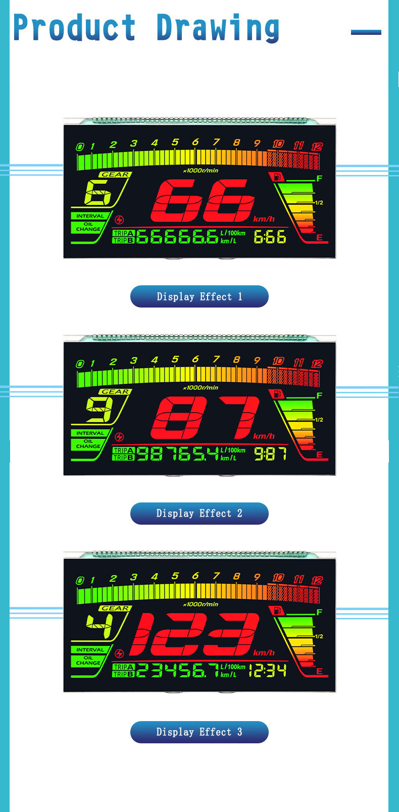 Motorcycle Color Segment Creen - Anti Glare LCD Display Screen