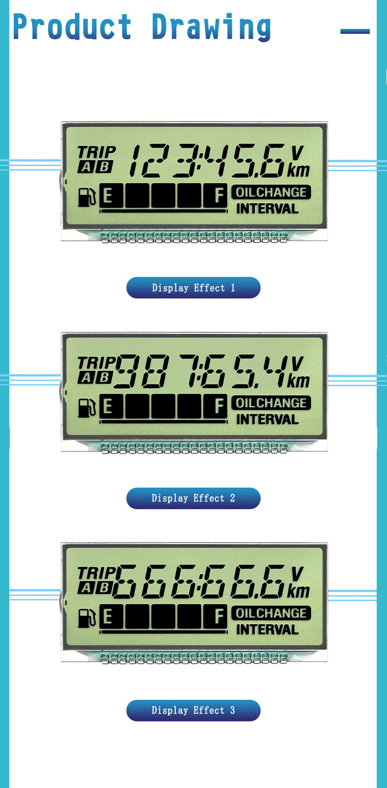 Small Size 7 Segment - Anti Glare Motorcycle LCD Screen